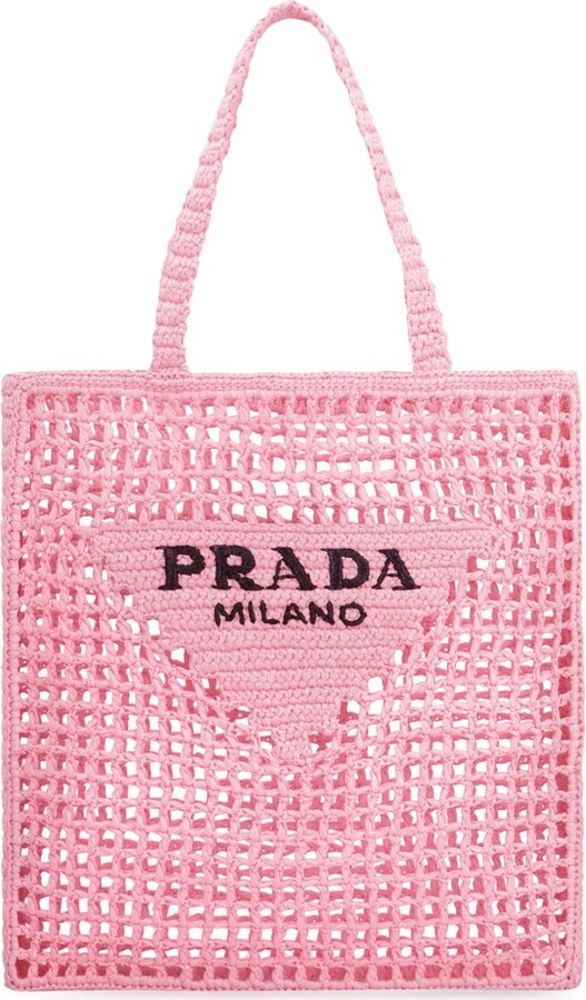 Prada Logo Embroidered Woven Tote Bag - ShopStyle
