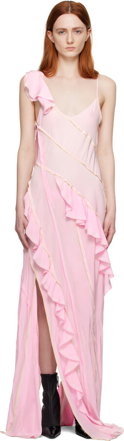 Victoria Beckham Pink Ruffled Maxi Dress - ShopStyle