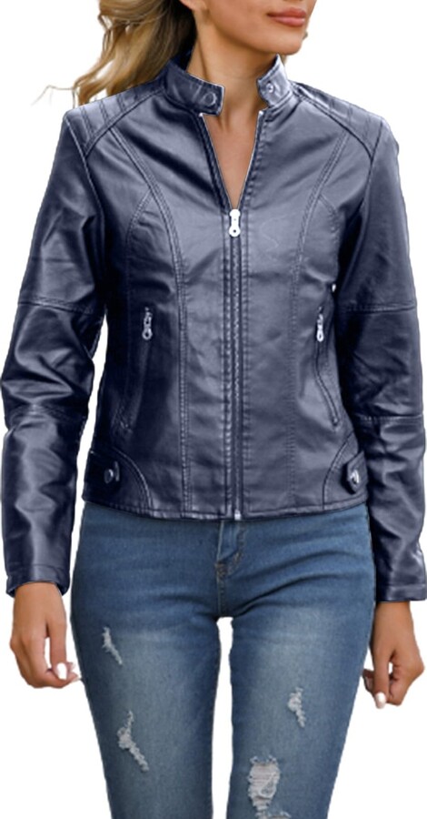 Generic PU Leather Jacket Women's Moto Biker Leather Jacket Fake Travel ...