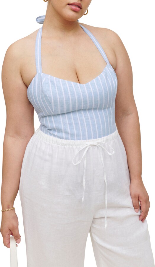 Reformation Jenna Stripe Linen Halter Top - ShopStyle