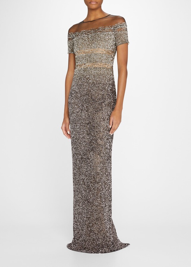 Pamella Roland Sequin-Embellished Semi-Sheer Column Gown - ShopStyle ...