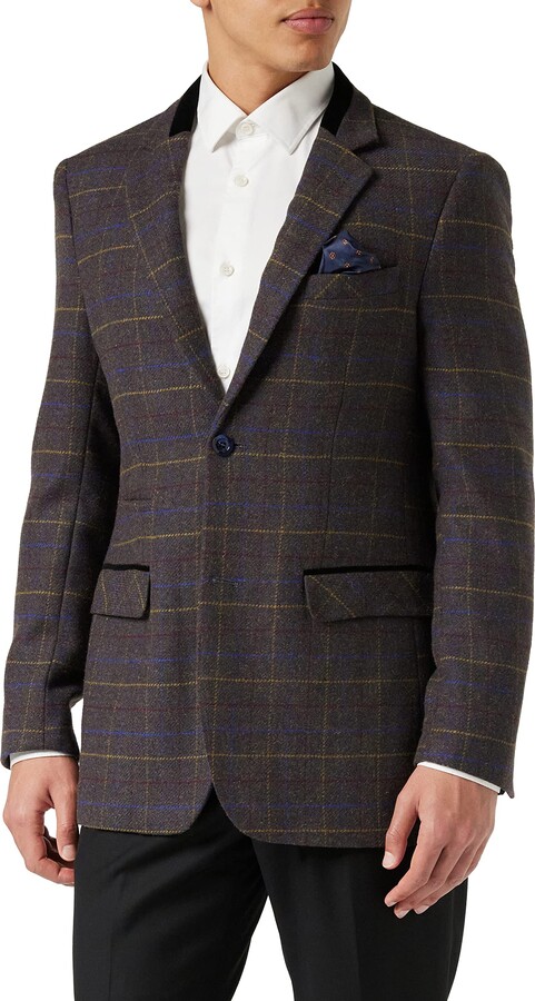 Xposed Mens Herringbone Tweed Check Blazer Vintage Tailored Fit Smart ...