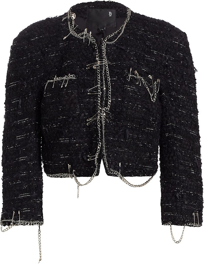 R 13 Chain-Embellished Metallic Tweed Jacket - ShopStyle