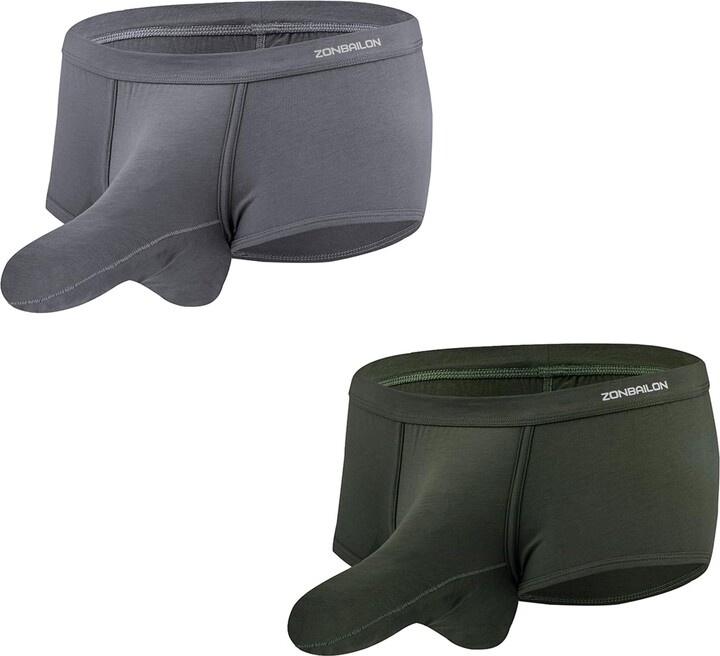 JINSHI Mens Dual Pouch Elephant Underwear Trunk Bulge Enhancing Low ...