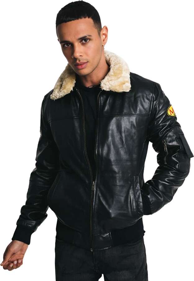 MUSCLE GYM Men’s Leather Jacket - Genuine Sheepskin Flying Jacket with ...