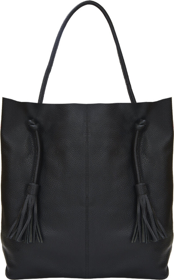 Brix+Bailey Black Drawcord Leather Hobo Shoulder Bag - ShopStyle
