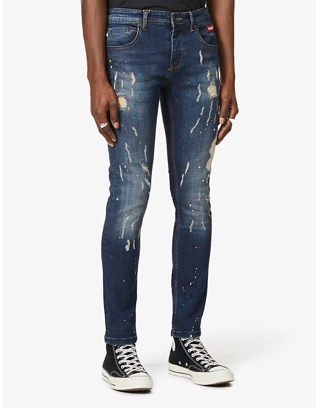 Inside Out Denim Paint Splash V.1 ripped slim-fit jeans - ShopStyle