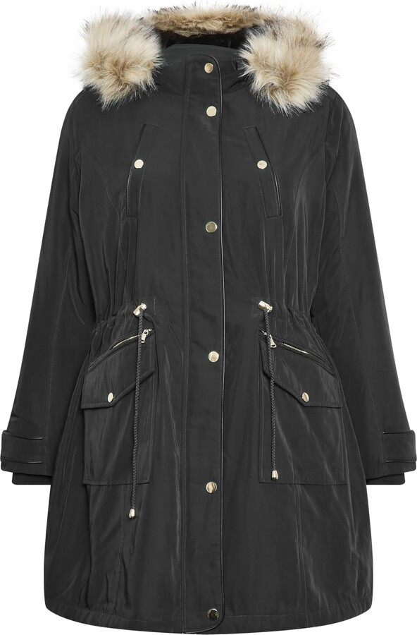 Yours Curve Faux Fur Trim Hooded Parka Coat - Women's - Plus Size Curve - ShopStyle