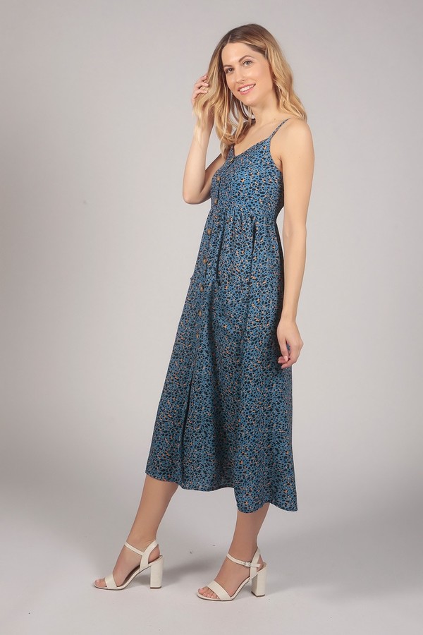 Tenki Strappy Leopard Print Midi Dress In Blue - ShopStyle
