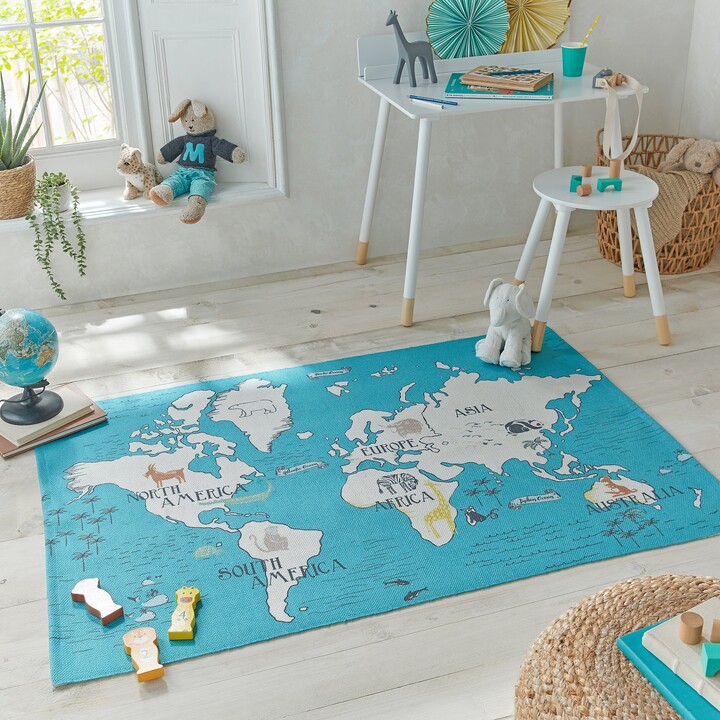 Dunelm My World Map Rug Blue/Yellow/Black - ShopStyle