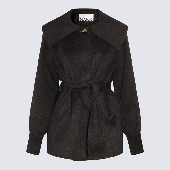 Ganni Dark Grey Wool Blend Coat - ShopStyle