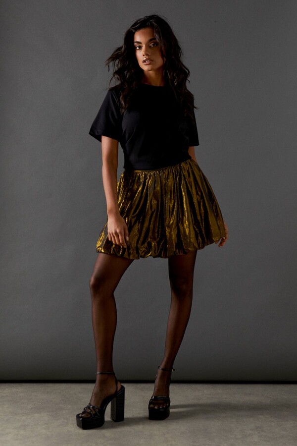 Warehouse Metallic Puff Ball Mini Skirtgold - ShopStyle