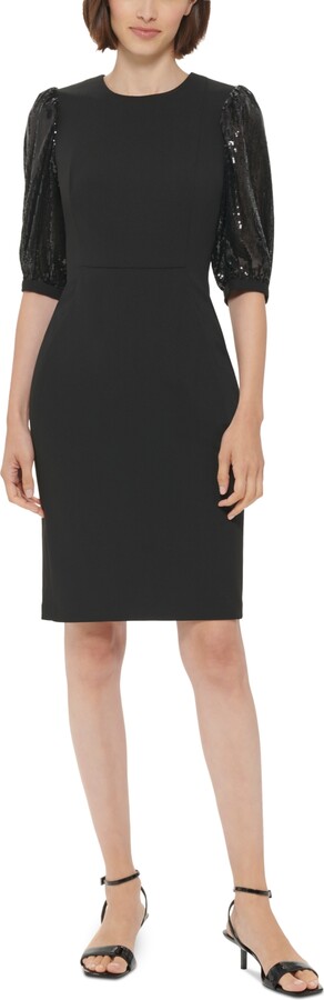Calvin Klein Sequined Puff-Sleeve Sheath Dress - ShopStyle