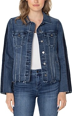Liverpool Los Angeles Velvet Trim Frayed Denim Jacket - ShopStyle