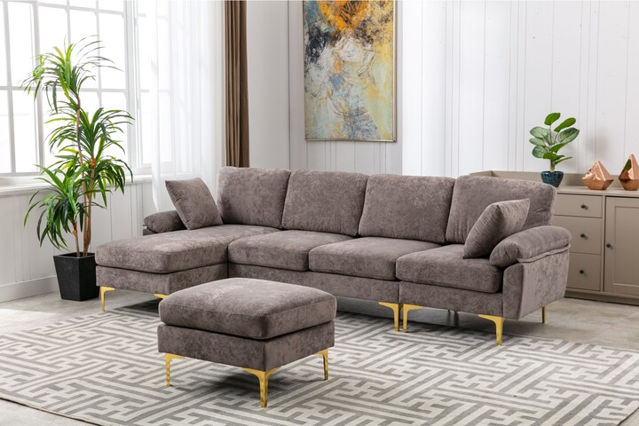NINEDIN Modern U-Shape Sectional Sofa, Large Chenille Fabric Modular ...