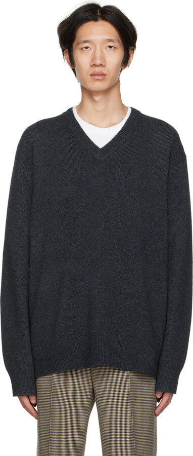 Acne Studios Gray V-Neck Sweater - ShopStyle