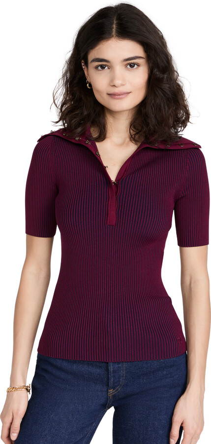 Tory Burch Plaited-Rib Polo - ShopStyle Crewneck & Swoop Neck Sweaters