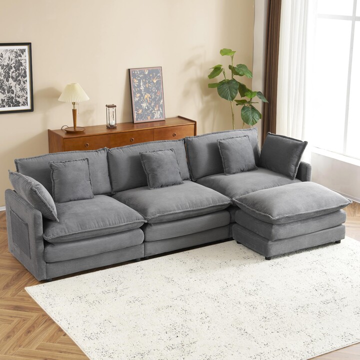 Ball & Cast 112" Modern Sectional Two-Layer Soft Upholstered Seat Couch ...