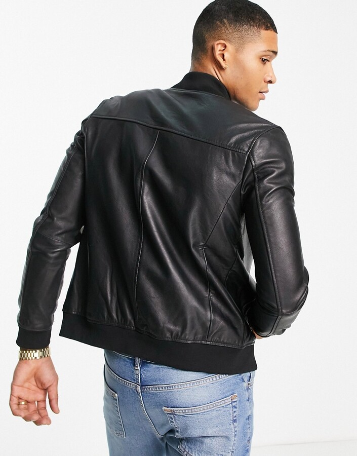 Barneys Originals leather bomber jacket in black - ShopStyle