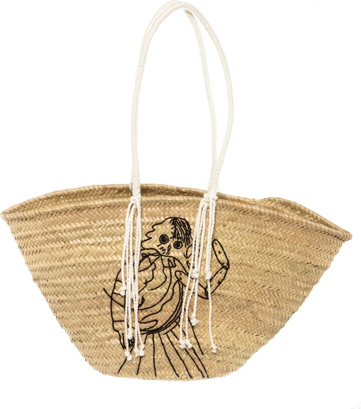 Celine Neutral Woven Embroidered Straw Classic Panier Bucket Bag ...