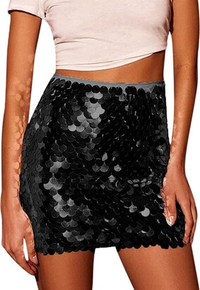 Sunfanrtnn Women Sequin Mini Skirt Sparkle Shiny Short Skirts Elastic High Waist Bodycon Pencil ...