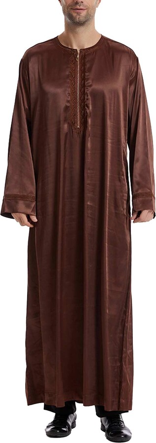 Dinnesis Arabic Men Apparel Muslim Solid Color Robes Arabic Men Worship ...