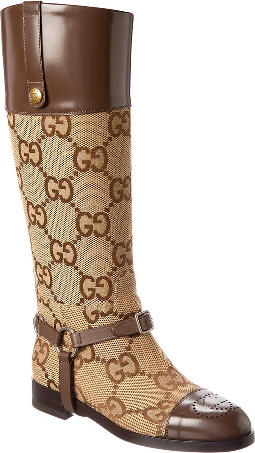 Gucci Gg Canvas & Leather Knee-High Boot - ShopStyle