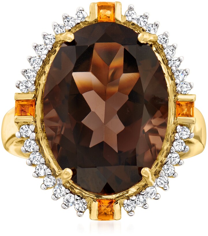 Ross-Simons Smoky Quartz Ring With . Citrines and . Diamonds in 18kt ...