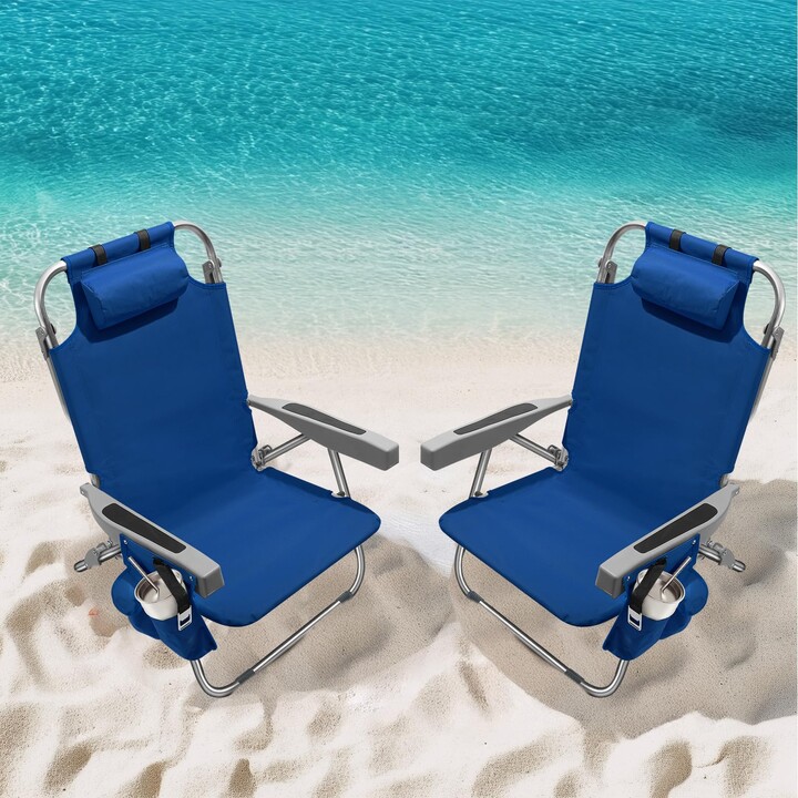 PASAMIC 5-Position Aluminum Lay Flat Tall Backpack Beach Chairs 2 Pack ...