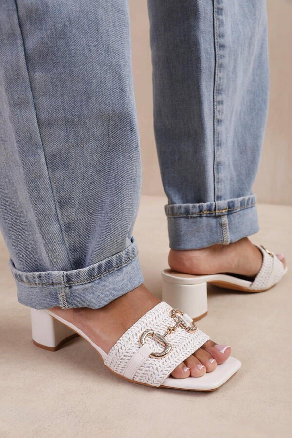 Where's That From 'Rhodes' Low Block Mules With Buckle Detail - White ...