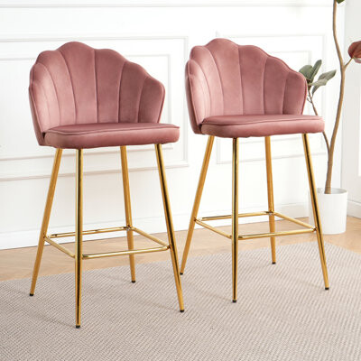 Mercer41 Shell Shape Velvet Bar Chair, Gold-Plated Metal Chair Legs ...
