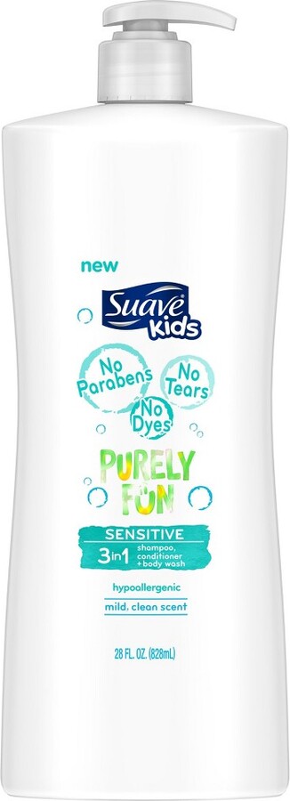 Suave Kids Purely Fun Sensitive 3-in-1 Shampoo + Conditioner + Body ...