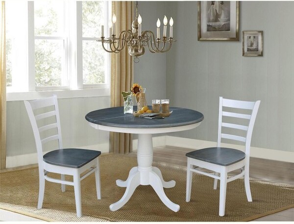 International Concepts 36 inches Round Extension Dining Table With 2 ...