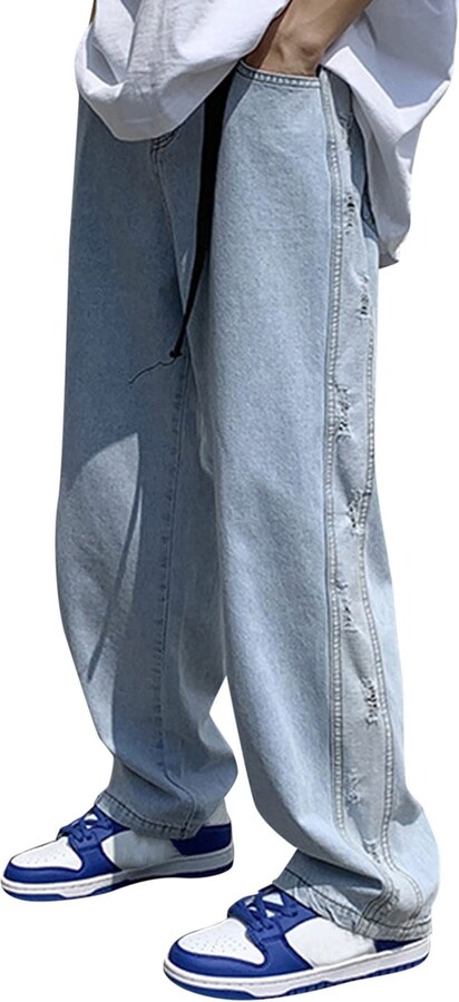 EMUKFD Men's Straight Fit Jeans Drawstring in Blue - ShopStyle