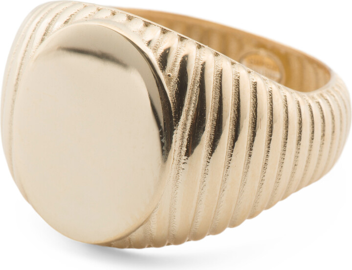 Golden Clef Made In Italy 14k Gold Bold Signet Ribbed Ring - ShopStyle