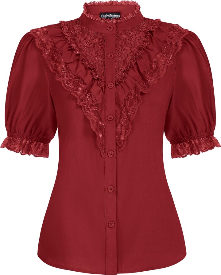 SCARLET DARKNESS Ladies Red Medieval Top Women Renaissance Vintage ...