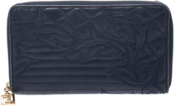 Versace Navy Blue Leather Vanitas Zip Around Wallet - ShopStyle