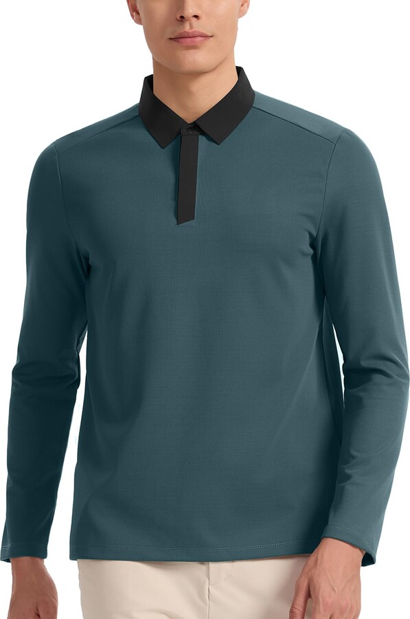 Moheen Men's Polo Sweater Shirt Long Sleeve Golf Shirts Collared Fleece ...
