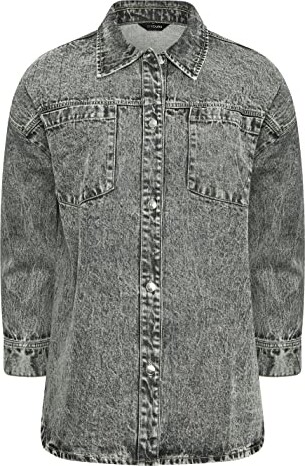 Yours Curve Grey Acid Wash Denim Western Shacket - Women's - Plus Size ...