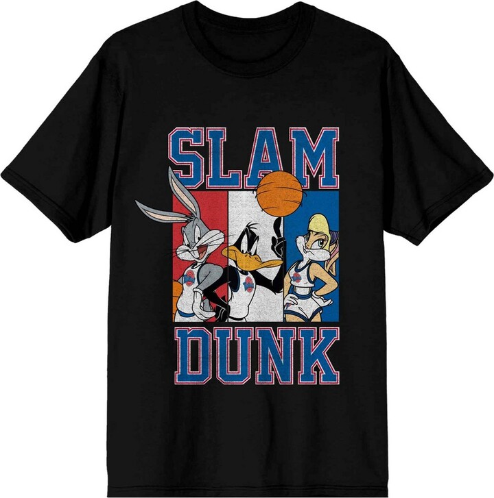 Space Jam Slam Dunk Bugs Bunny, Lola, Daffy Duck Women’s Black Crew Neck Short Sleeve Tee-XS ...