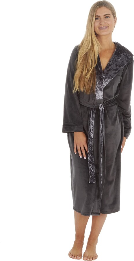 Metzuyan Womens Ladies Plush Velour Hooded Long Dressing Gown ...