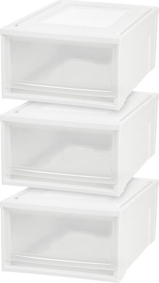 Iris Usa 3Pack 31qt Plastic Clear Stackable Shallow Storage Drawers ...