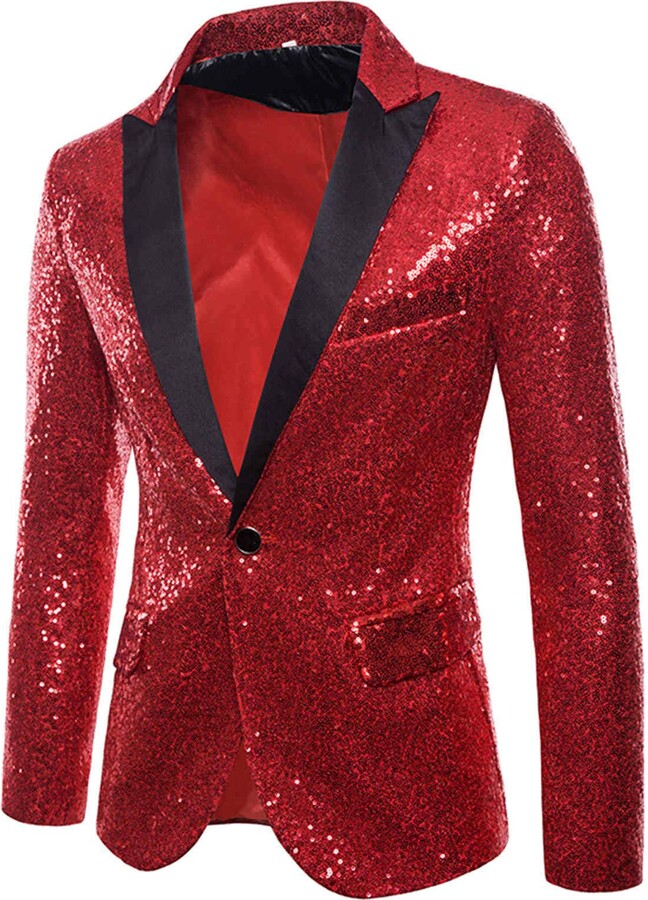 Mymyguoe Glitter Jacket Men's Suit Jacket Showmaster Tuxedo Jacket Work ...