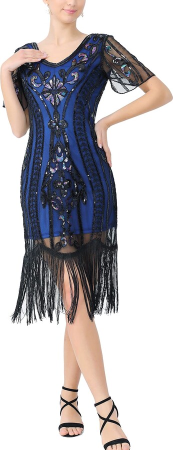 Whitewed Short Sleeve Sequin Beaded 1920S Themed Party Dress Fringe ...