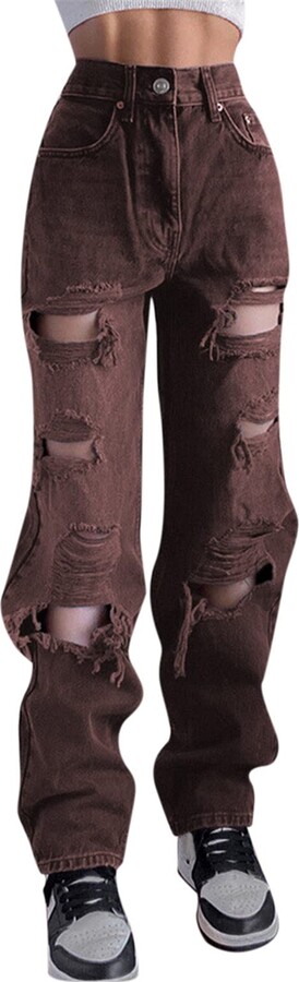 DASHadao Mom Jeans for Teen Girls Women High Waisted Denim Pants Ripped ...