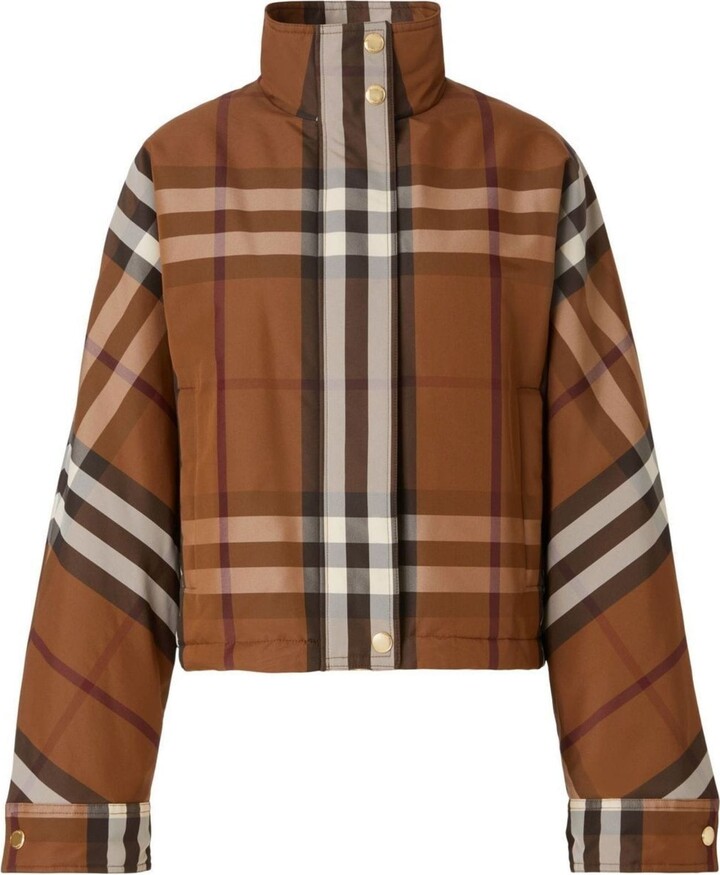 Burberry Check Funnel-Neck Cropped Jacket - ShopStyle