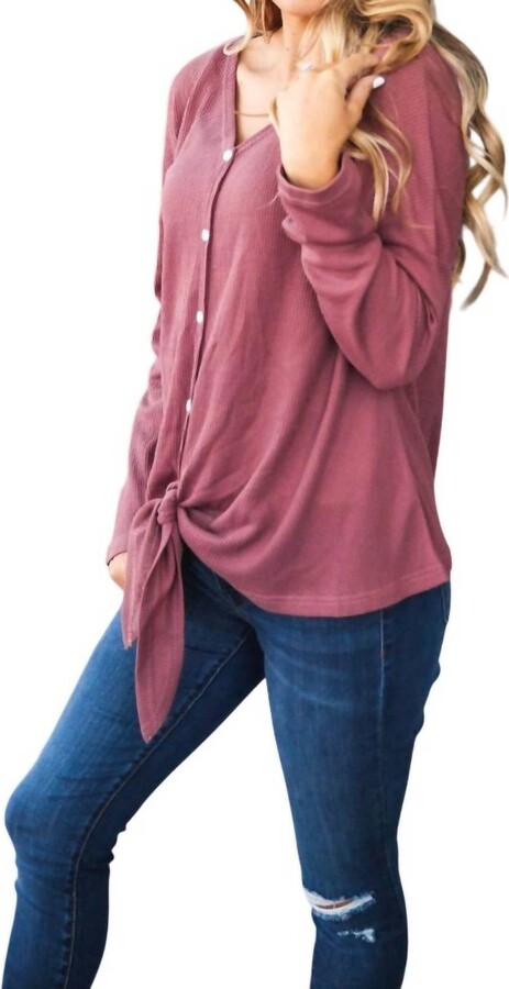 Tickled Teal Riley Button Tie Top In Berry Pink - ShopStyle