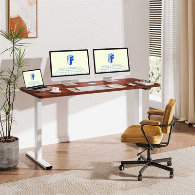 Brayden Studio 60x24-Inch Electric Adjustable Workstation Desk, Large Office Table, Modern ...