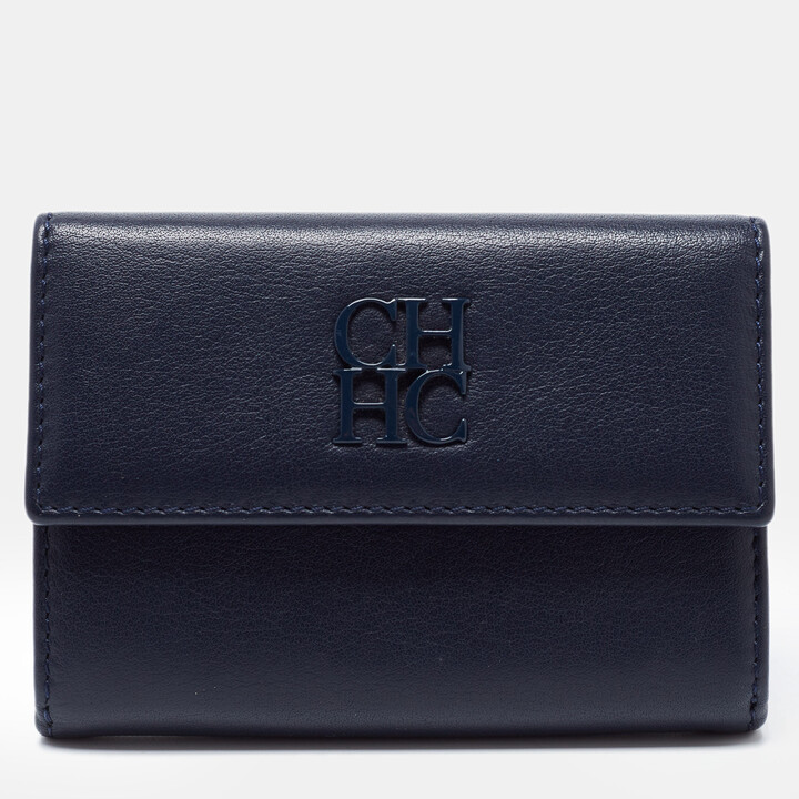 CH Carolina Herrera Blue Leather Compact Wallet - ShopStyle