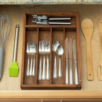 Home Basics Extra Deep 5 Divided Compartment Rustic Pine Wood Cutlery ...